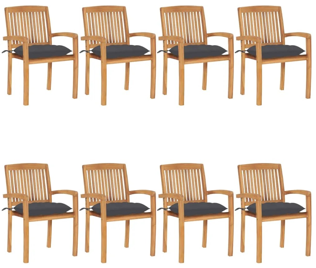 Stohovatelné zahradní židle s poduškami 8 ks masivní teak 3073279