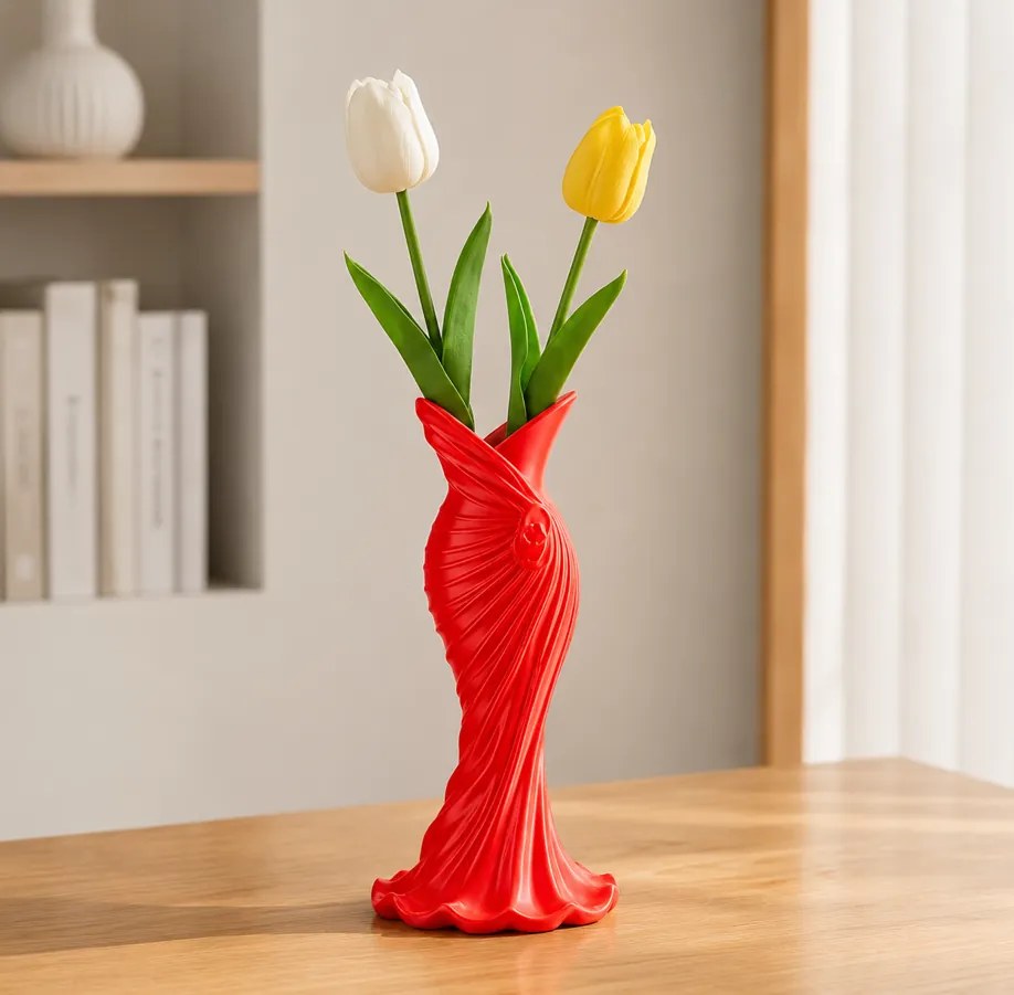 váza, styl půvab, plast, 12x4x4 cm, červená, Dekorino VD0260021