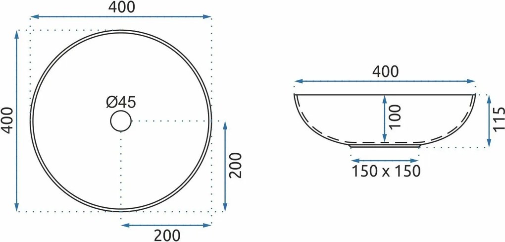 Rea Arte, keramické umyvadlo na desku 40x40 cm, tmavě šedá, REA-U8002