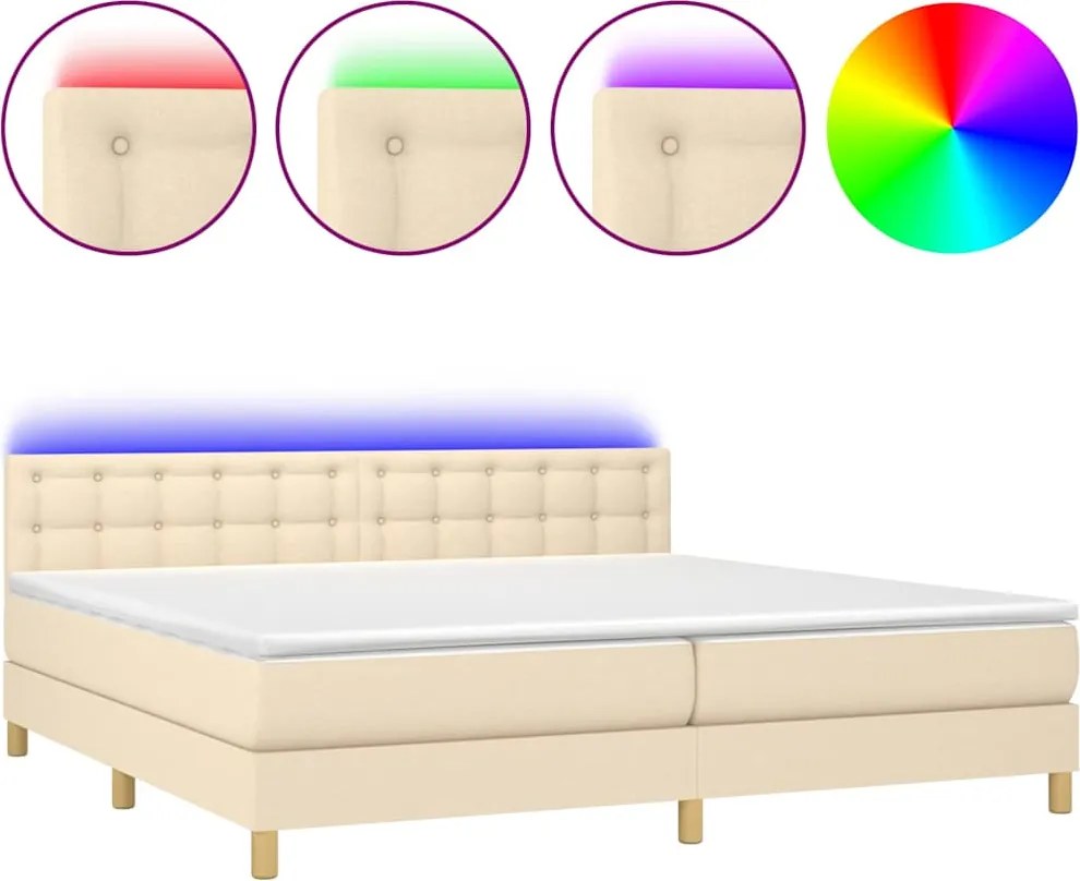 Box spring postel s matrací a LED krémová 200x200 cm textil 3134066