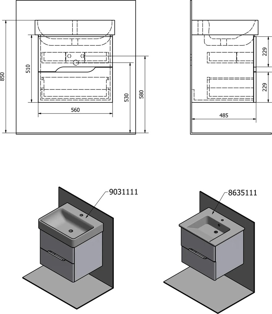 Sapho MEDIENA 57 x 50,7 x 48,5 cm MD062 umyvadlová skříňka bílá mat/dub natural