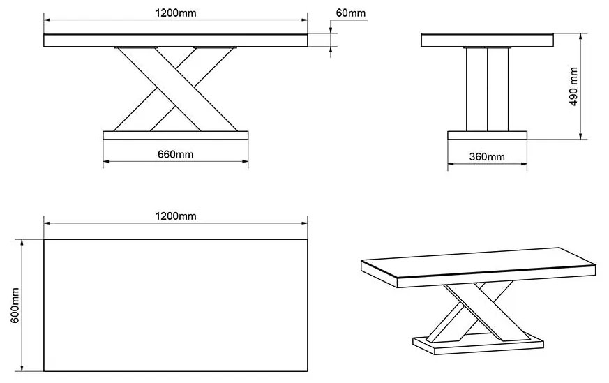 Konferenční stolek XENON MINI (bílá lesk/černá lesk/bílá lesk)