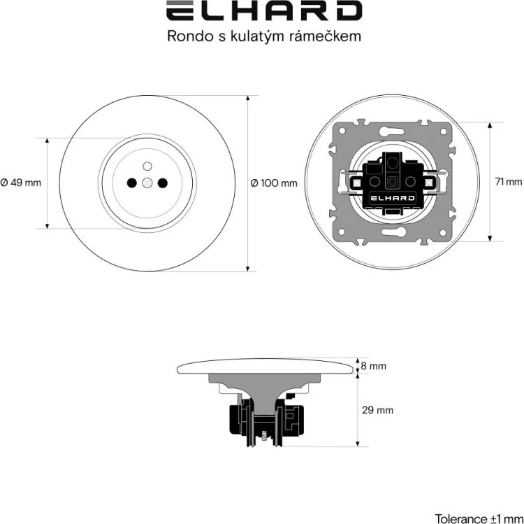 Elhard Kulatá zásuvka Rondo s kulatým rámečkem, bílá - kompletní set RD6000W