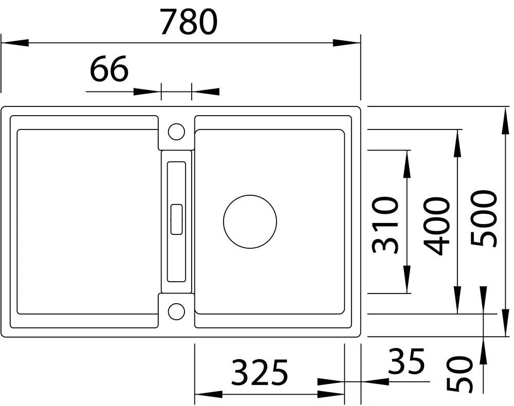 Blanco Adira 45 S, silgranitový dřez 780x500x200 mm, 1-komorový, šedá vulkán, BLA-527588
