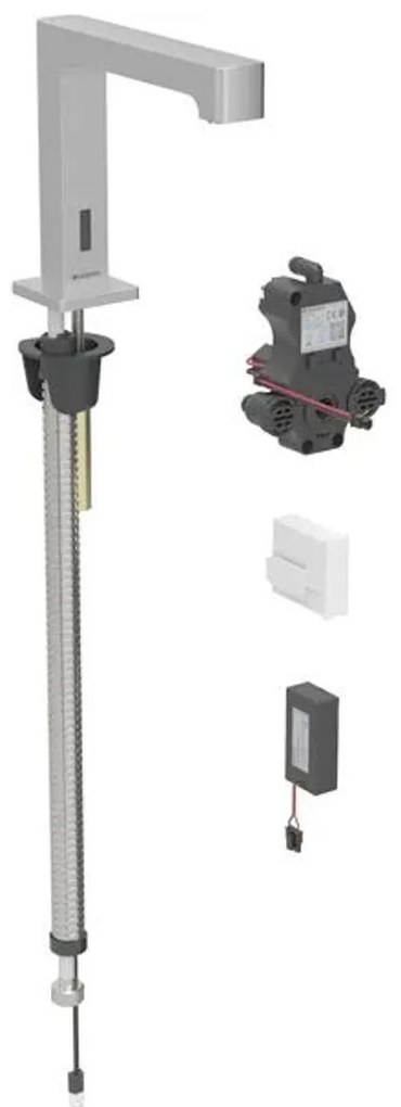 Geberit Brenta - Elektronický umyvadlový ventil, pro studenou vodu, bateriové napájení, easy to clean, kartáčovaná nerez 116.193.SN.1