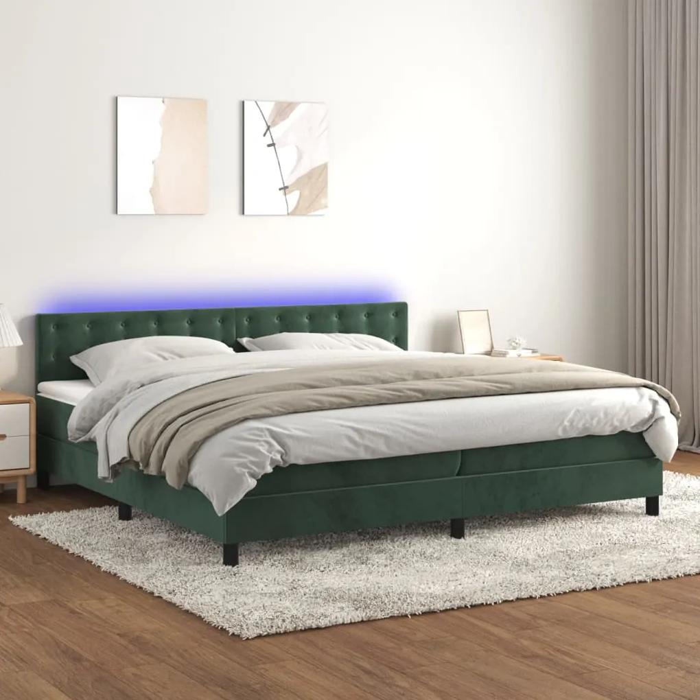 Box spring postel s matrací a LED tmavě zelená 200x200 cm samet,  3134666