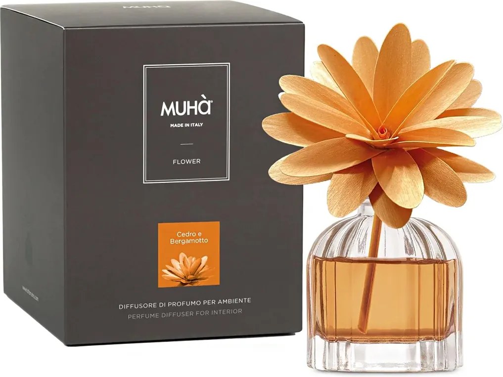 Muhà Flower difuzér s dřevěnou květinou Cedro e Bergamotto Objem: 200 ml