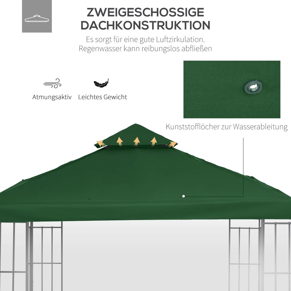 Náhradní střecha altánu Outsunny 3x3m uhlíkově šedý polyester odpuzující vodu pro kovové a zahradní altány