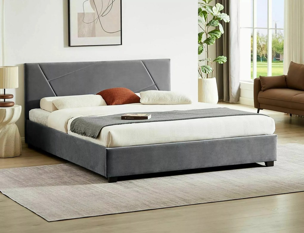 Dvoulůžková čalouněná postel Columbia Velvet 160x200 s úložným prostorem šedá