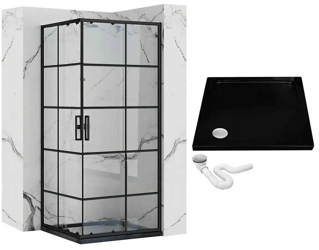 Obdélníkový sprchový kout REA CONCEPT 80x100 cm, černý se sprchovou vaničkou Savoy bílá