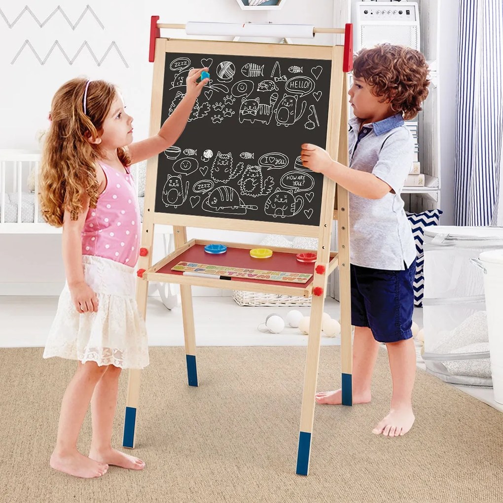 Costway Malířská tabule 3-in-1 pro děti Oboustranná stojací tabule s přírodní