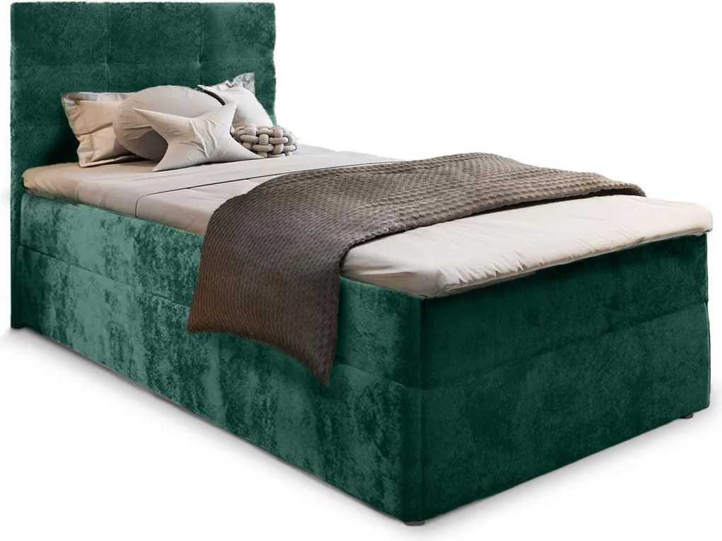 Čalouněná postel boxspring GLORIEN VELVET 80x200 cm tmavě zelená Matrace: Matrace Bonell pružinová