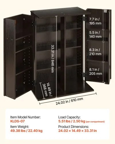 Úložná skříňka na média, 4patrový organizér na DVD VEVOR – 610 × 368 × 846 mm