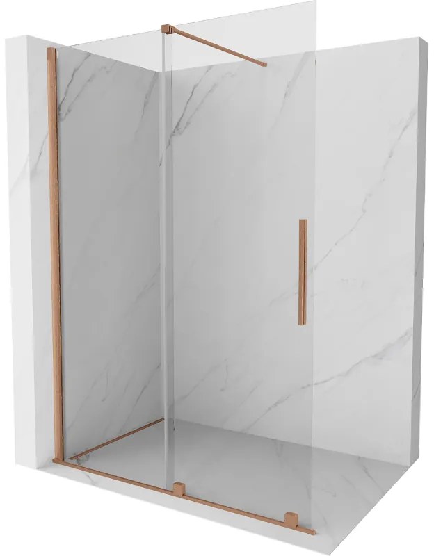Mexen Velar, posuvné dveře do otvoru typ Walk-In 140 cm, 8mm čiré sklo, měděná matná, 871-140-000-03-65