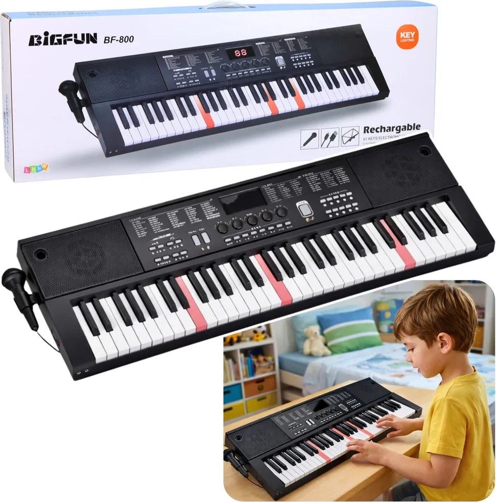 LEAN Toys Elektrické klávesy s mikrofonem, 200 zvuků, 61 kláves, 78 cm