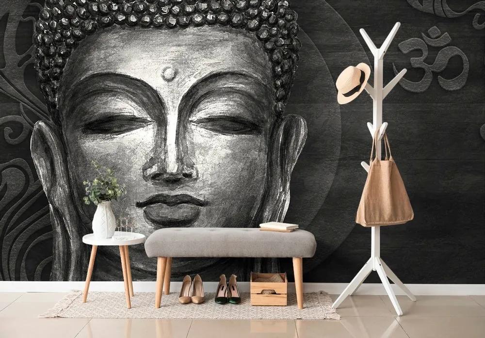 Samolepící tapeta tvář Buddhy v černobílém provedení - 375x250 cm