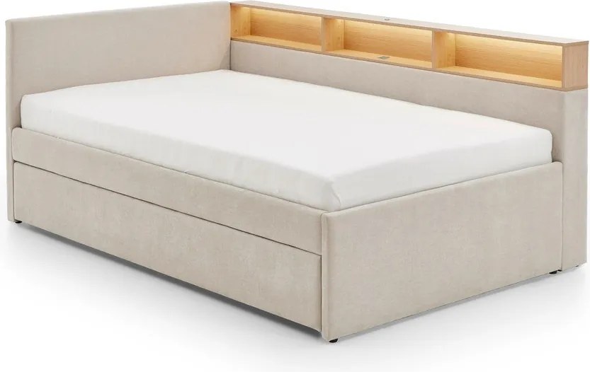 Béžová rohová dětská postel s úložným prostorem bez roštu 140x200 cm Uno – Meise Möbel
