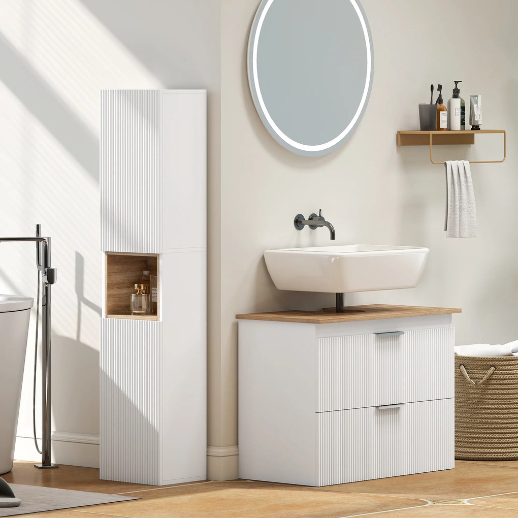 HOMCOM spodní skříňka pod umyvadlo s 2 velkými zásuvkami, dvoubarevná, vhodná pro sloupkové i nábytkové umyvadlo, 80 × 40 × 60 cm, bílá a přírodní