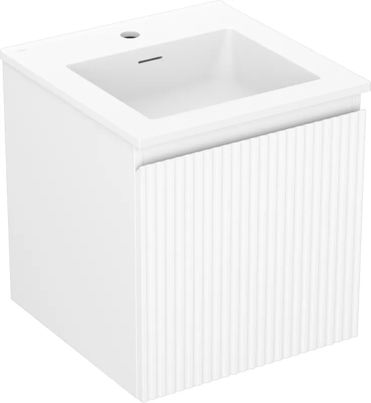 Mexen Rivel, koupelnová skříňka 45 cm s umyvadlem Otis, 1 zásuvka, drážkovaná, bílá matná, 91A20-04547-1-BF01-W18M01