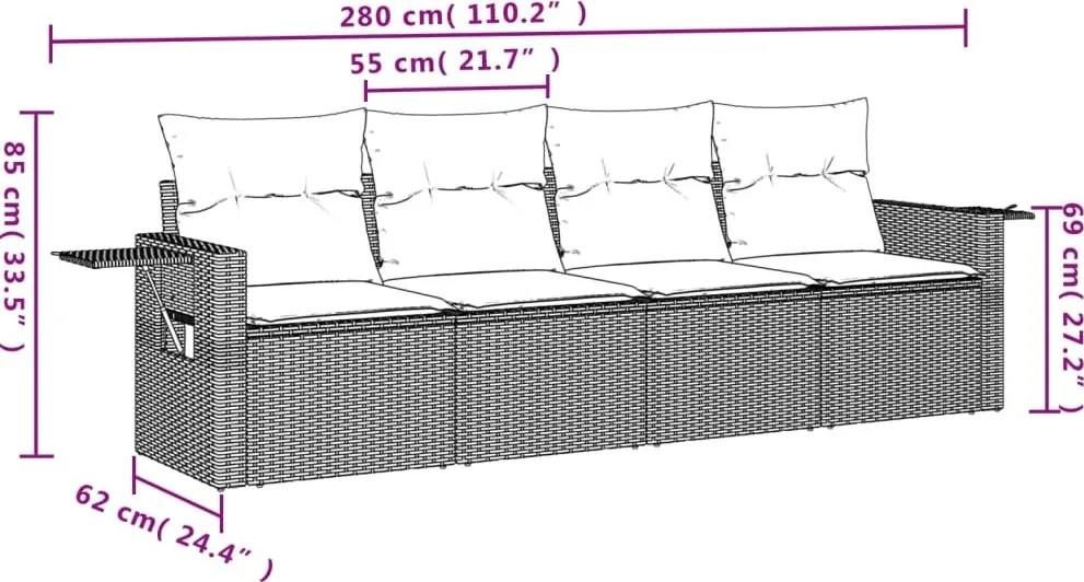 vidaXL 4dílná zahradní sedací souprava s poduškami polyratan [3252220] Barva: Šedá