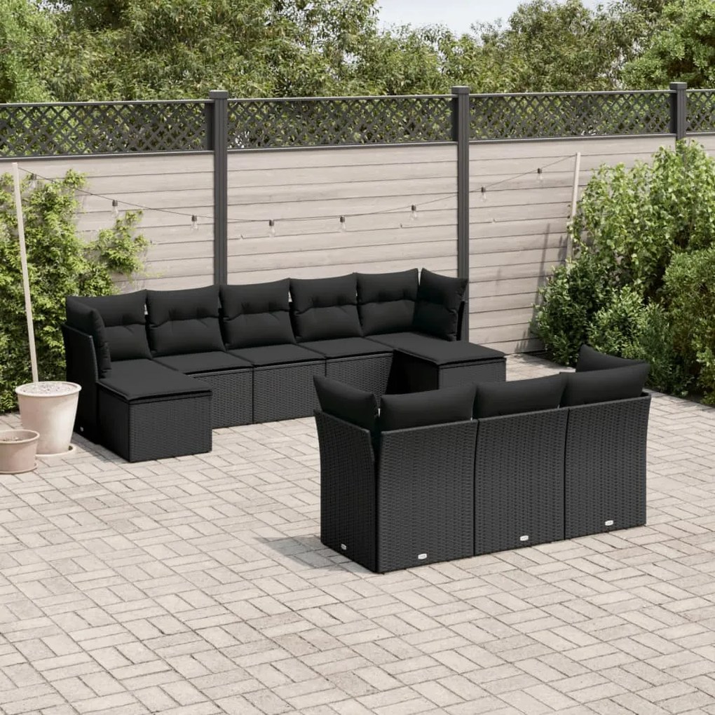 10dílná zahradní sedací souprava s poduškami černá polyratan 3218325