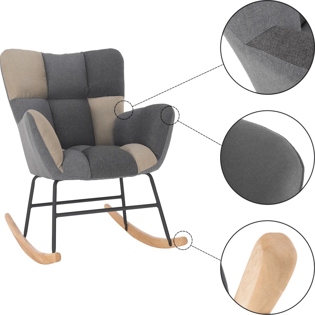Designové houpací křeslo, patchwork šedá / béžová, KEMARO