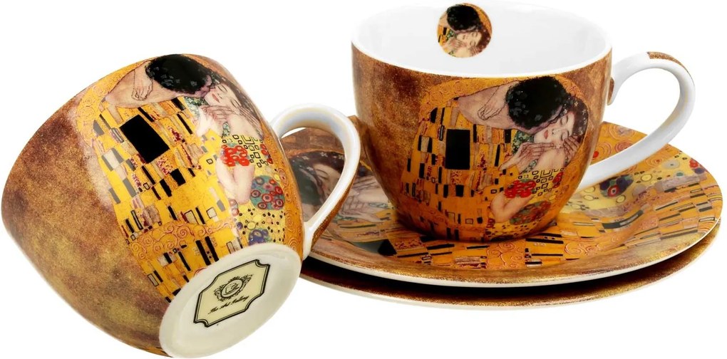 Porcelánový šálek s podšálkem Klimt The Kiss 90 ml sada 2ks