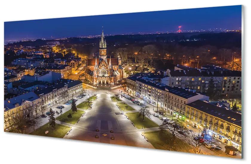 akrylový obraz Noční panorama Krakow kostela 100x50 cm