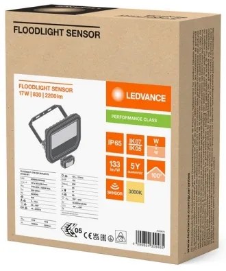 LED reflektor s pohybovým čidlem LEDVANCE FLOODLIGHT bílý SENSOR 17W/11W 2200/1465lm 3000K teplá bílá IP65