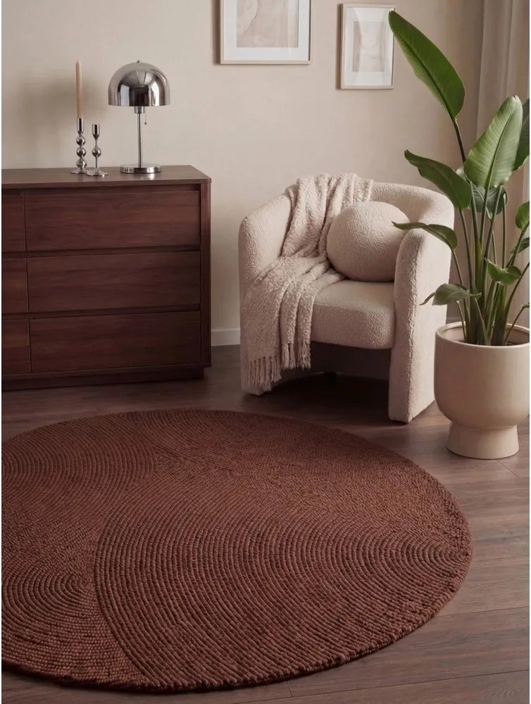 Ručně tkaný vlněný kulatý koberec v cihlové barvě ø 150 cm Calmio – Hanse Home