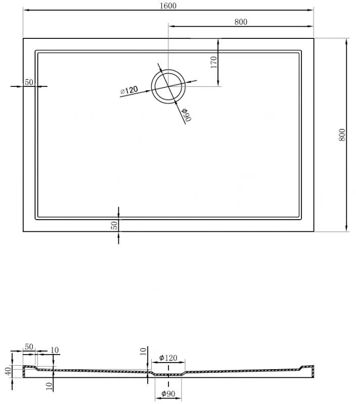 Mexen Flow, obdélníková sprchová vanička, slim, 80 x 160 cm, černá matná, 46R708016