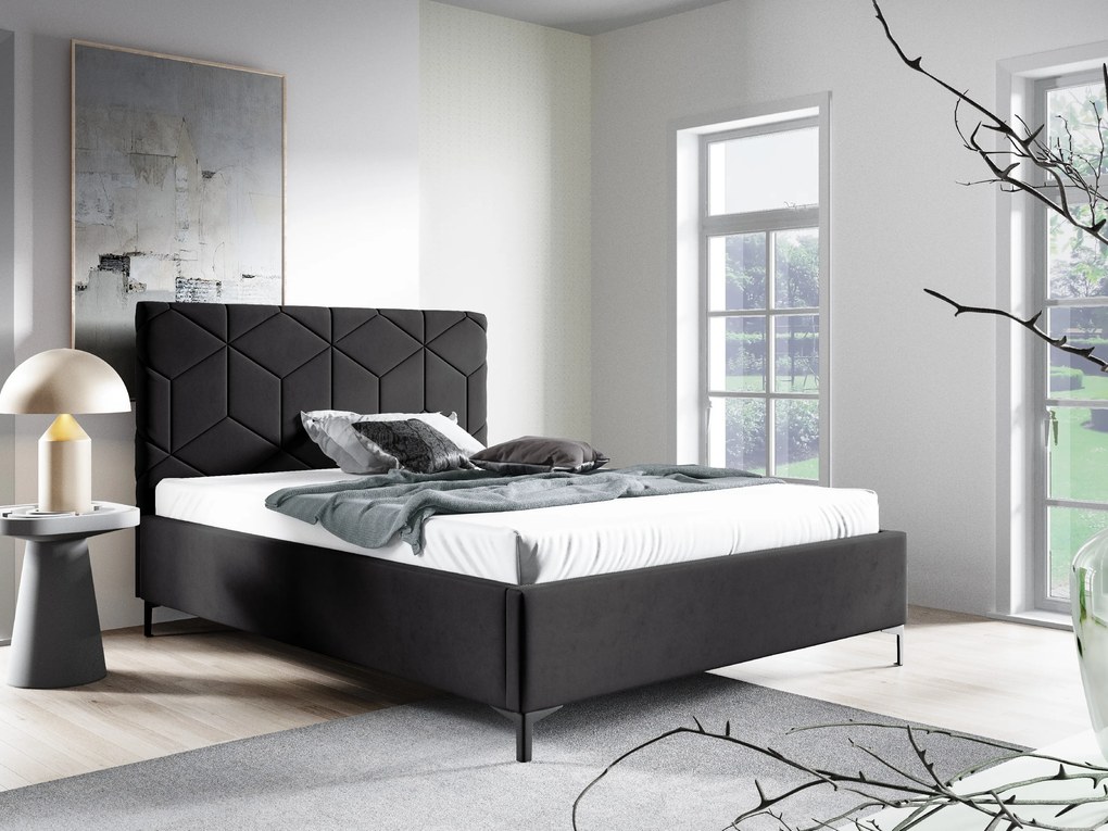 Eka Čalouněná postel BOX+ 160x200 cm Barva látky Trinity: (2316) Černá, Úložný prostor: S dřevěným rámem úložného prostoru