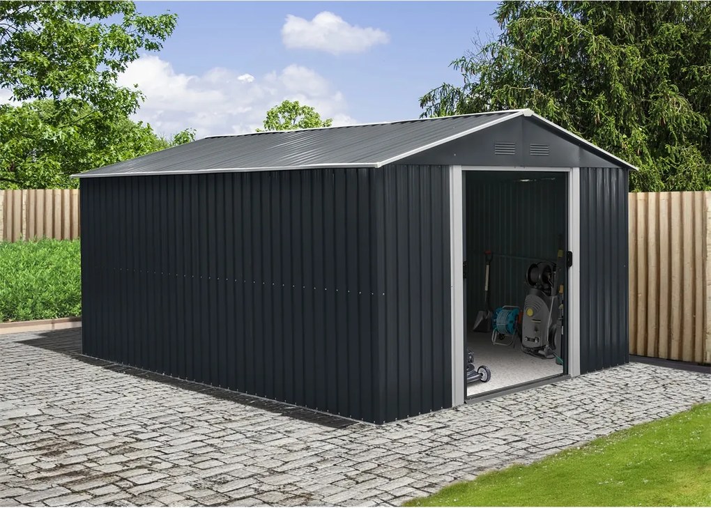 Riwall PRO RMSA 12x10 Anthracite - zahradní domek kovový 3 x 3,7 m se sedlovou střechou antracit