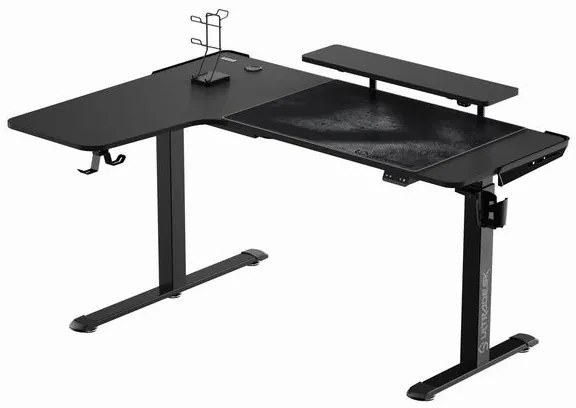 Lama Plus Herní stůl ULTRADESK WINGER – 111x155x60 cm, elektricky nastavitelná výška, RGB podsvícení, černá