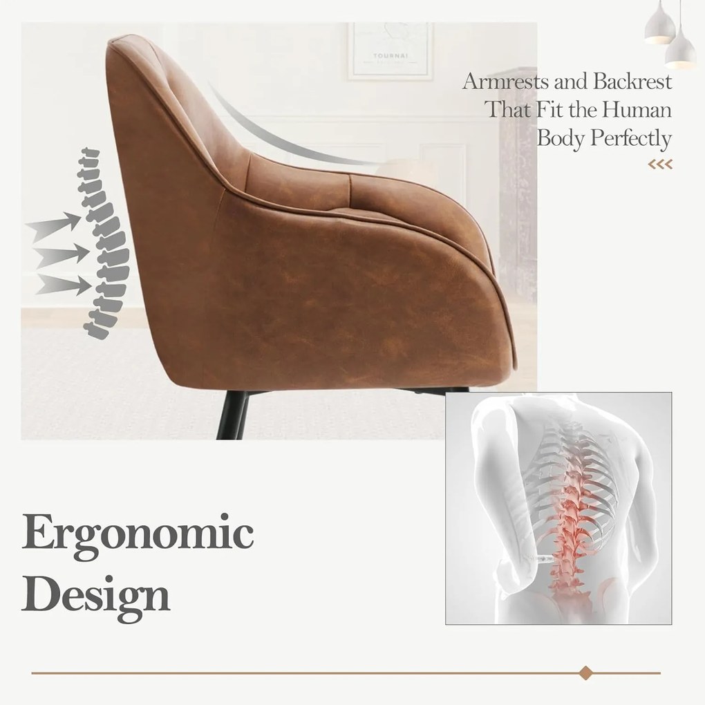 WOLTU Sada 2 čalouněných jídelních židlí s područkami, kovové nohy, hnědá koženka