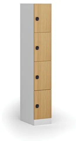 Šatní skříňka s úložnými boxy, 4 boxy, 1850 x 300 x 500 mm, kódový zámek, laminované dveře, buk