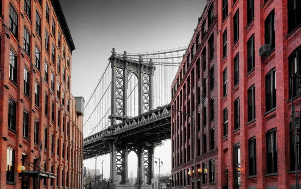 Vícedílný obraz Pohled Na Manhattan Bridge Z Washington Street Nedostatek Nedostatek Přírodní plátno 240x150