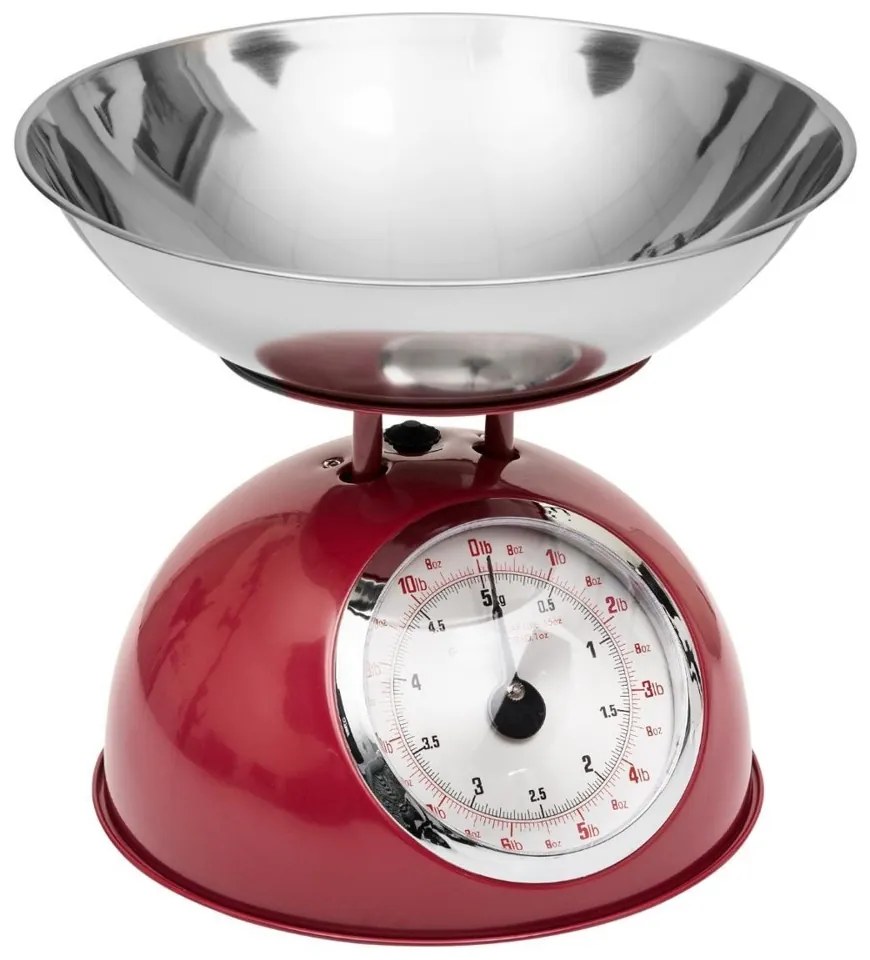 Mechanická váha, kuchyňská váha, designová váha  RETRO DESIGN, 5 kg, barva červená (3560234520080)