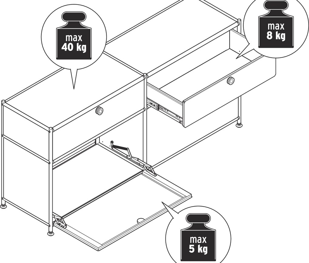 Tchibo - Kovová odkládací skříňka »Cn3« se 2 výklopnými dvířky a 2 zásuvkami - barva: šedá