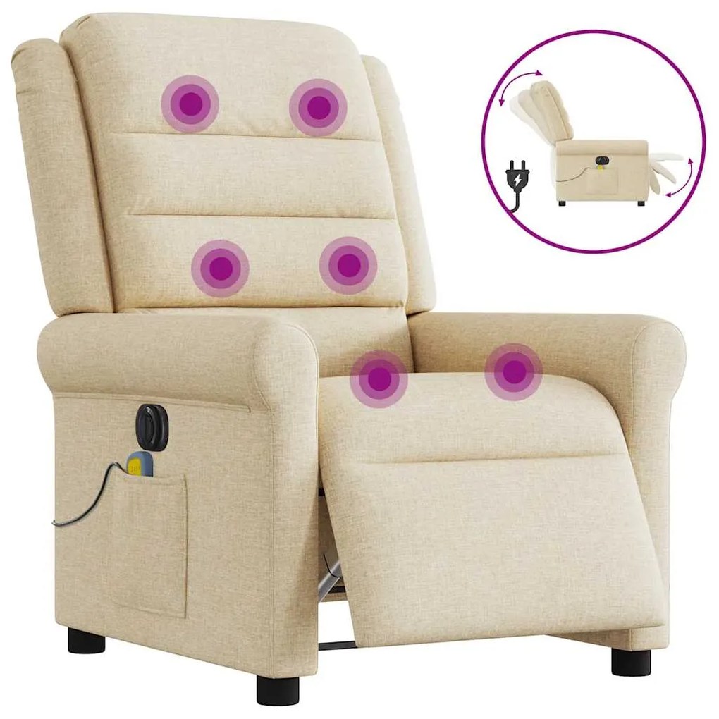 Elektrické masážní polohovací křeslo krémové textil 3303312
