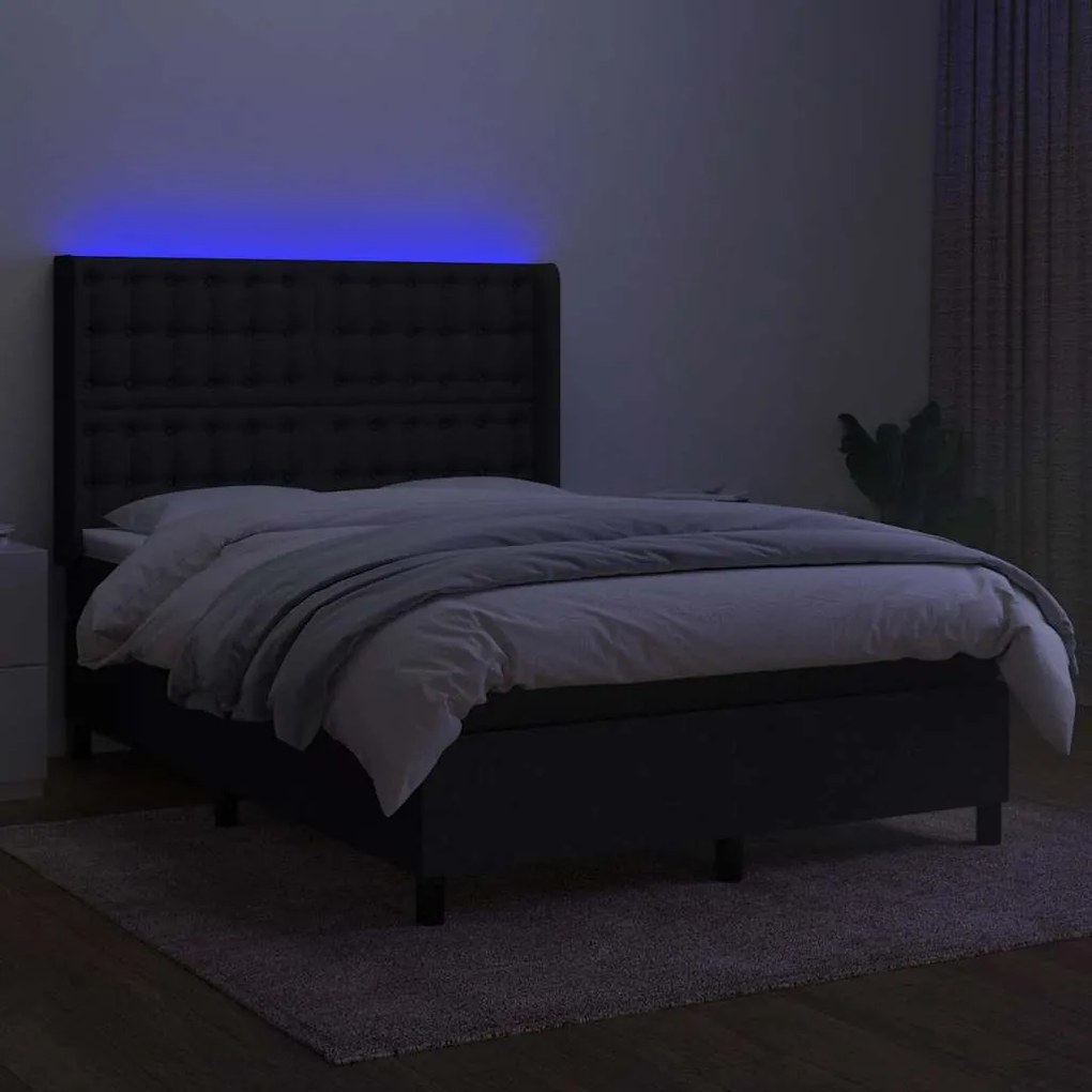 Box spring postel s matrací a LED černá 140x190 cm textil 3138631