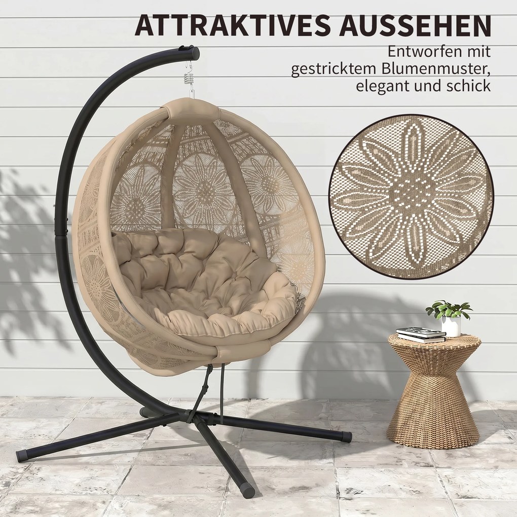 Outsunny závěsné křeslo závěsná houpačka se sedákem skládací sedací koš pro vnitřní venkovní až 120 kg nosnost Polyester Sand |