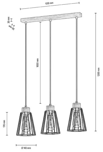 Spot-Light 1311374 - Lustr na lanku ORAZIO 3xE27/60W/230V dub