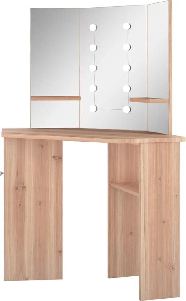 Rohový toaletní stolek s LED světlem dub 111 x 54 x 141,5 cm 326533