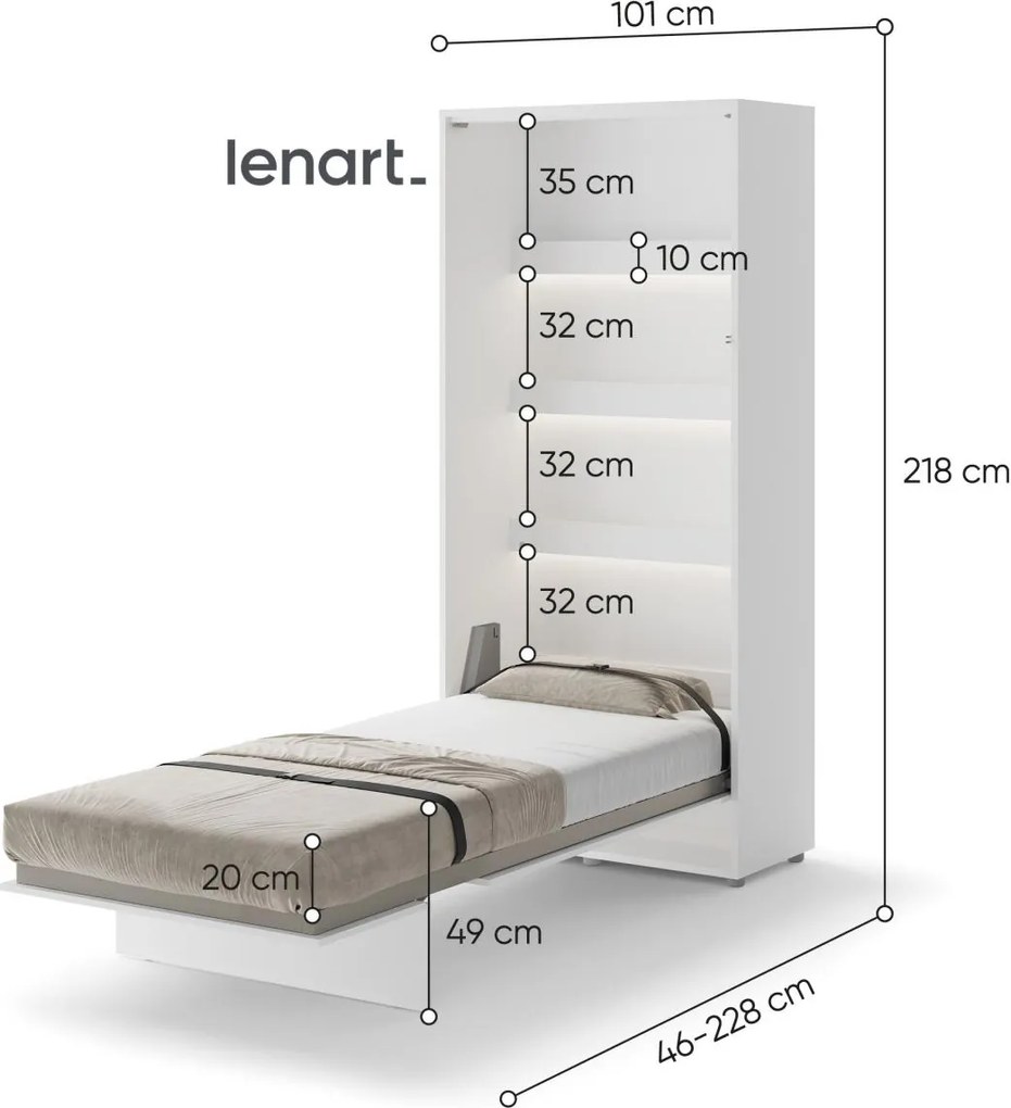 Výklopná postel 90 REBECCA bílá lesk/bílá mat
