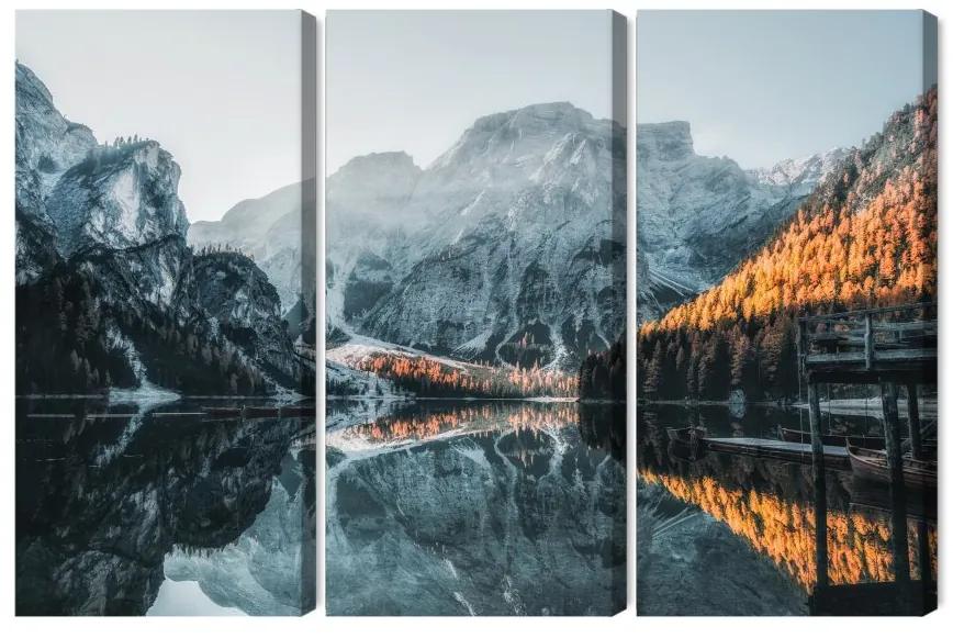 Vícedílný obraz Italské Jezero Braies 3D Nedostatek Nedostatek Přírodní plátno 180x120