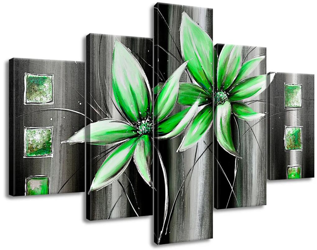 Gario Ručně malovaný obraz Krásné zelené květiny - 5 dílný Rozměry: 150 x 105 cm