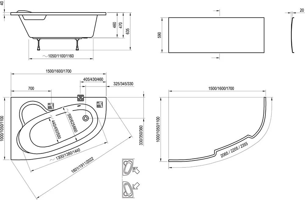 Ravak ASYMMETRIC 160 x 105 cm C461000000 vana levá