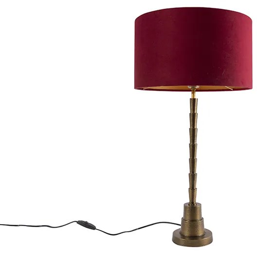 Stolní lampa v art deco stylu bronzová s červeným sametovým stínítkem 35 cm - Pisos