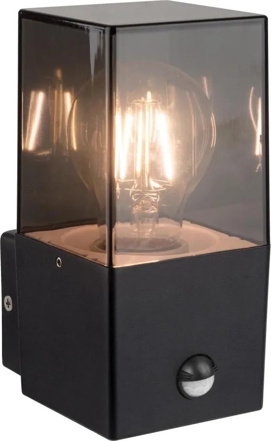 Venkovní nástěnné svítidlo se senzorem 1xE27/40W/230V IP44 černá/kouřová